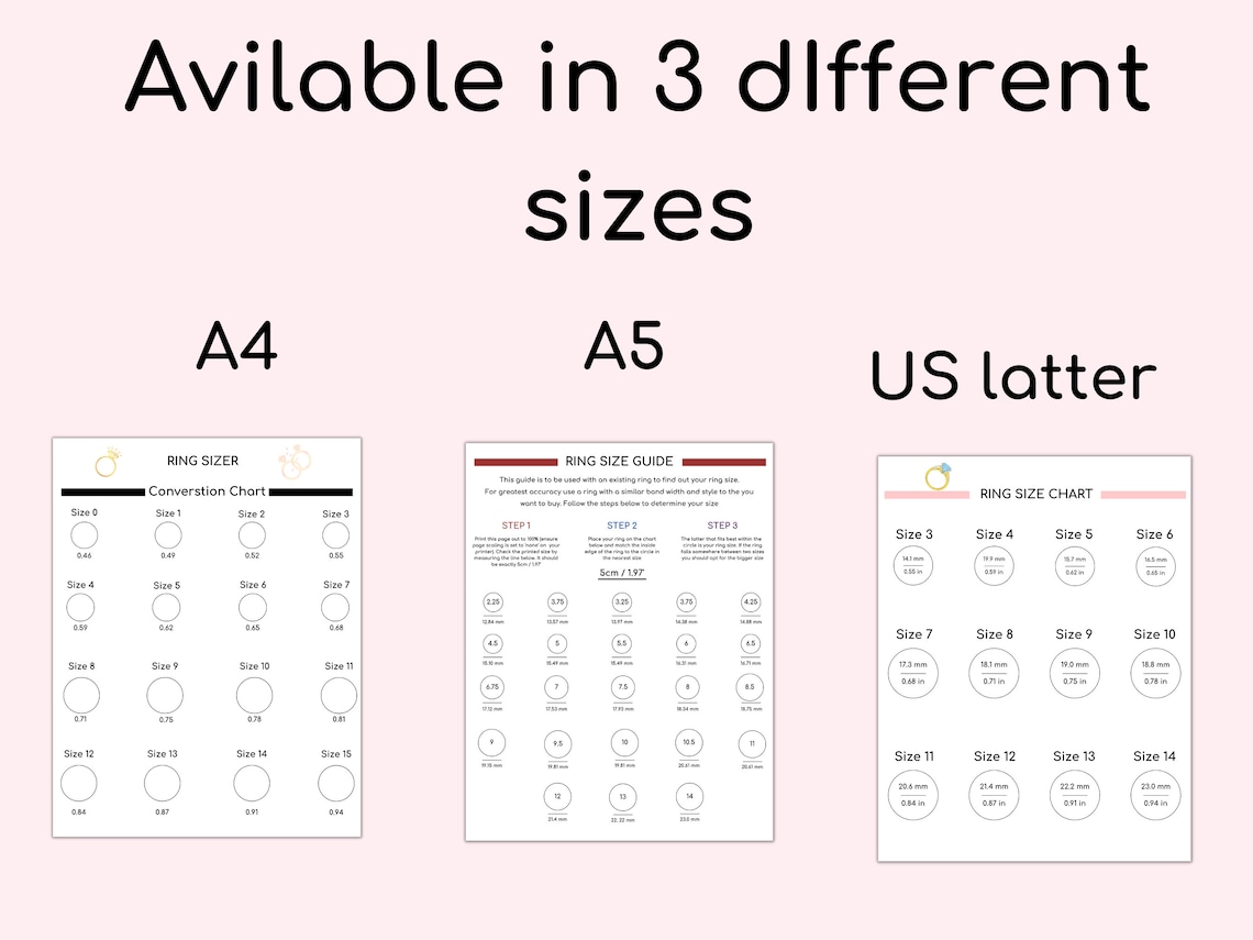 Printable Ring Size Chart Template, Ring Sizer, Ring Size Finder, Ring ...
