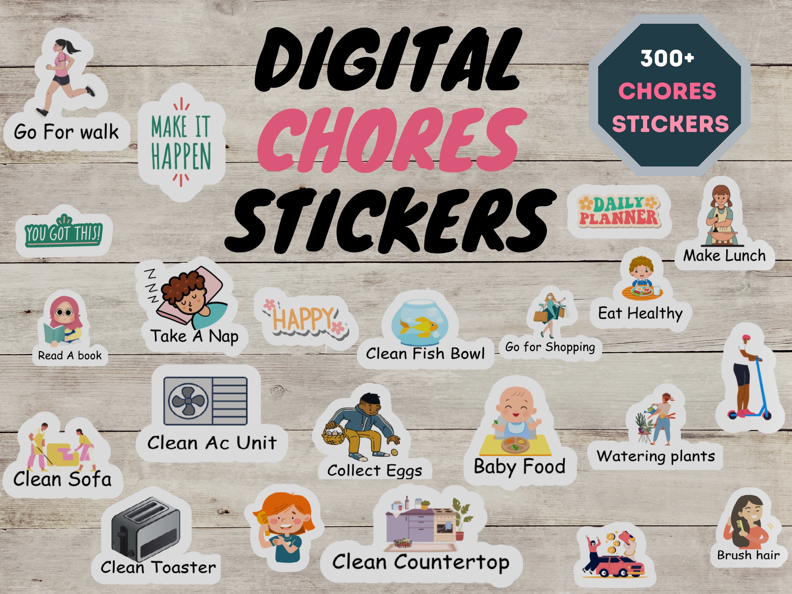 Everyday Chores DIGITAL PLANNER Stickers 300 Stickers, Goodnotes ...