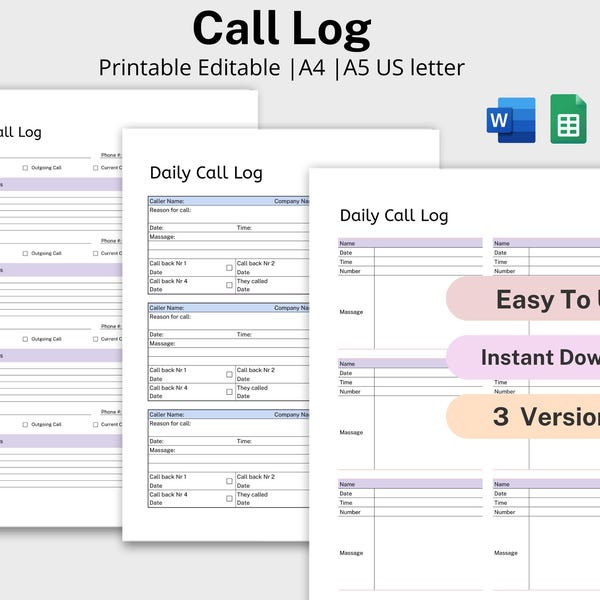 Phone Call Log Form - Etsy UK