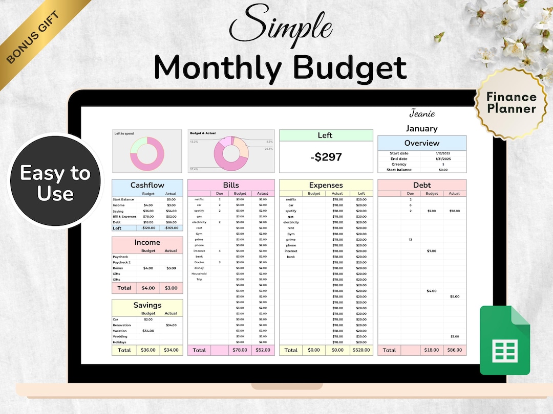 ADHD Budget Planner Google Sheet Monthly Budget Spreadsheet Finance ...