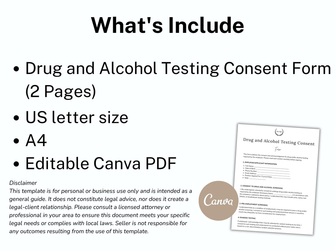 Editable Drug and Alcohol Testing Consent Form Template, Testing ...