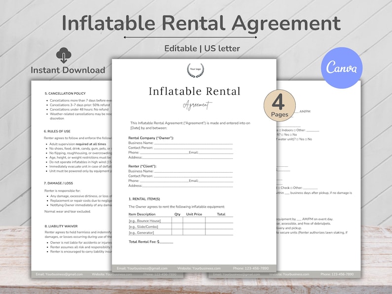 Inflatable Rental Agreement Template, Inflatable Agreement, Inflatables ...