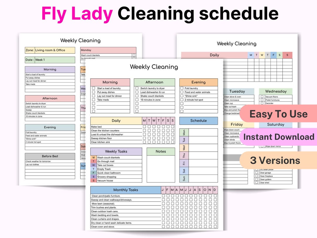 Printable Fly Lady Schedule, Editable Cleaning Schedule, Weekly Monthly ...