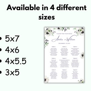Editable Wedding Seating Chart Template, Greenery Wedding Seating Chart ...