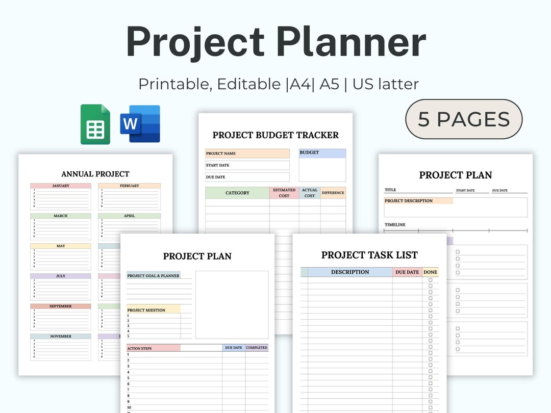 PROJECT Planner PDF Printable Template, Project Manager, Project ...