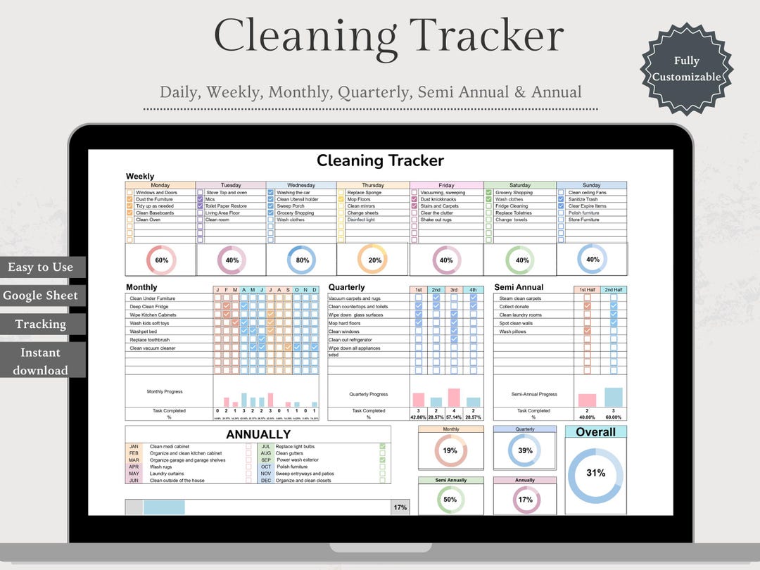 Cleaning Schedule Spreadsheet Google Sheets Cleaning Tracker Weekly ...