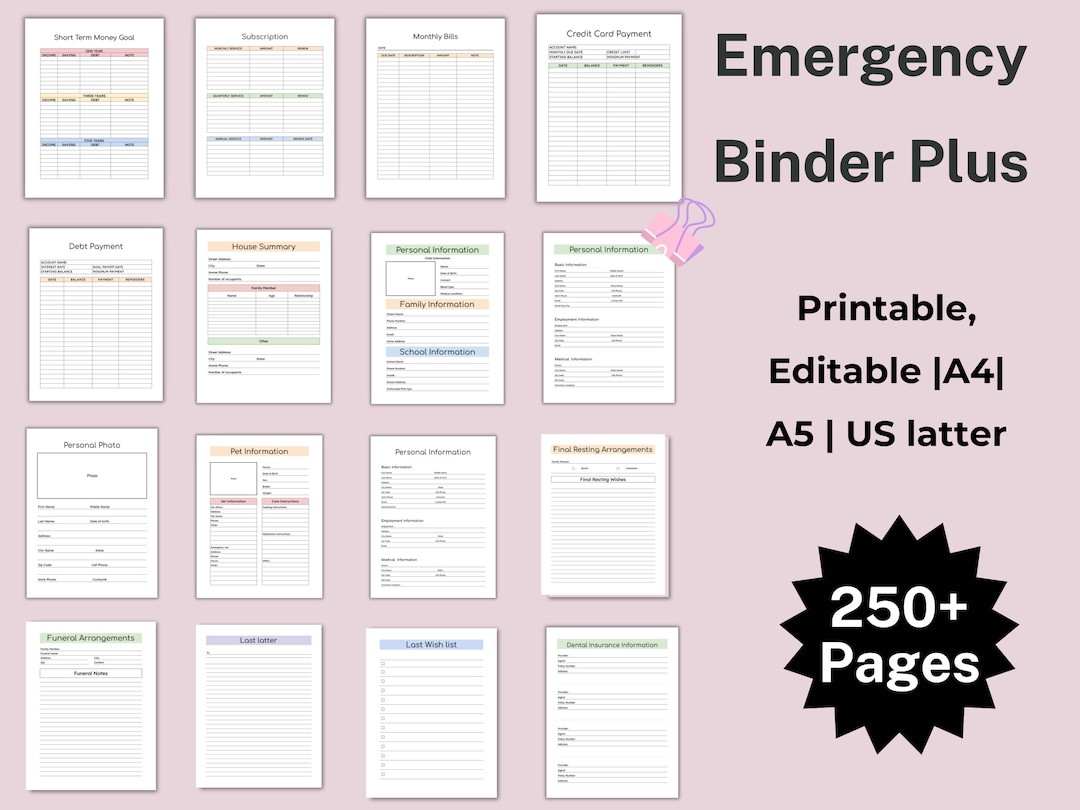 In Case of Emergency Binder Planner Plus, Emergency Binder Printable ...