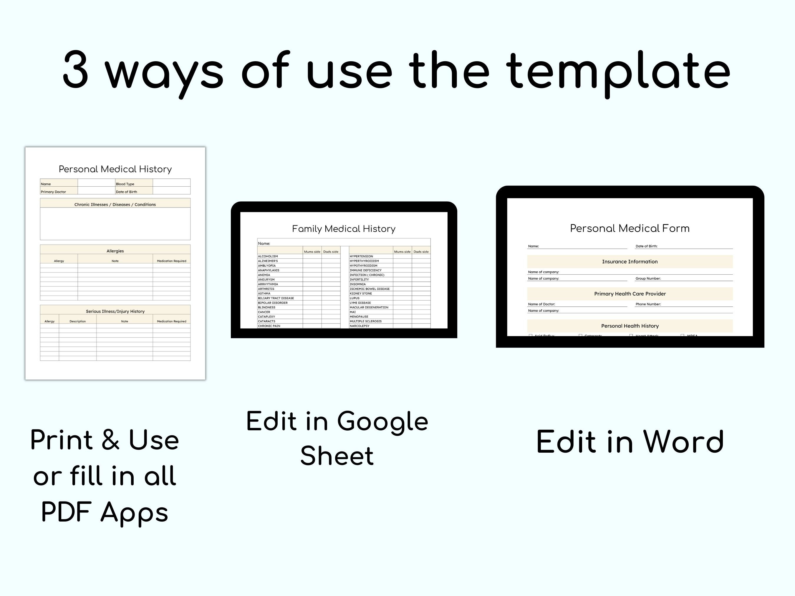 Medical History Form, Medical Log, Medical Forms Printable, Medical ...