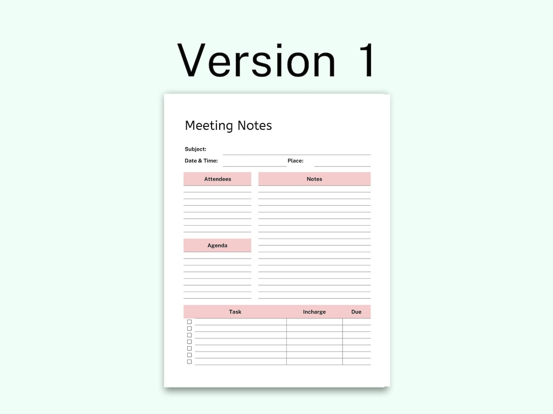 Meeting Minutes Template Printable, Meeting Notes, Meeting Agenda ...