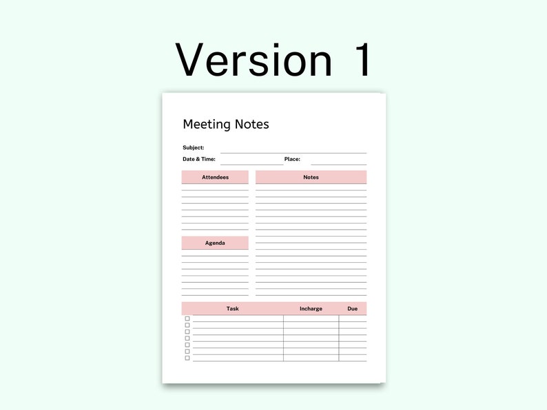 Meeting Minutes Template Printable, Meeting Notes, Meeting Agenda ...