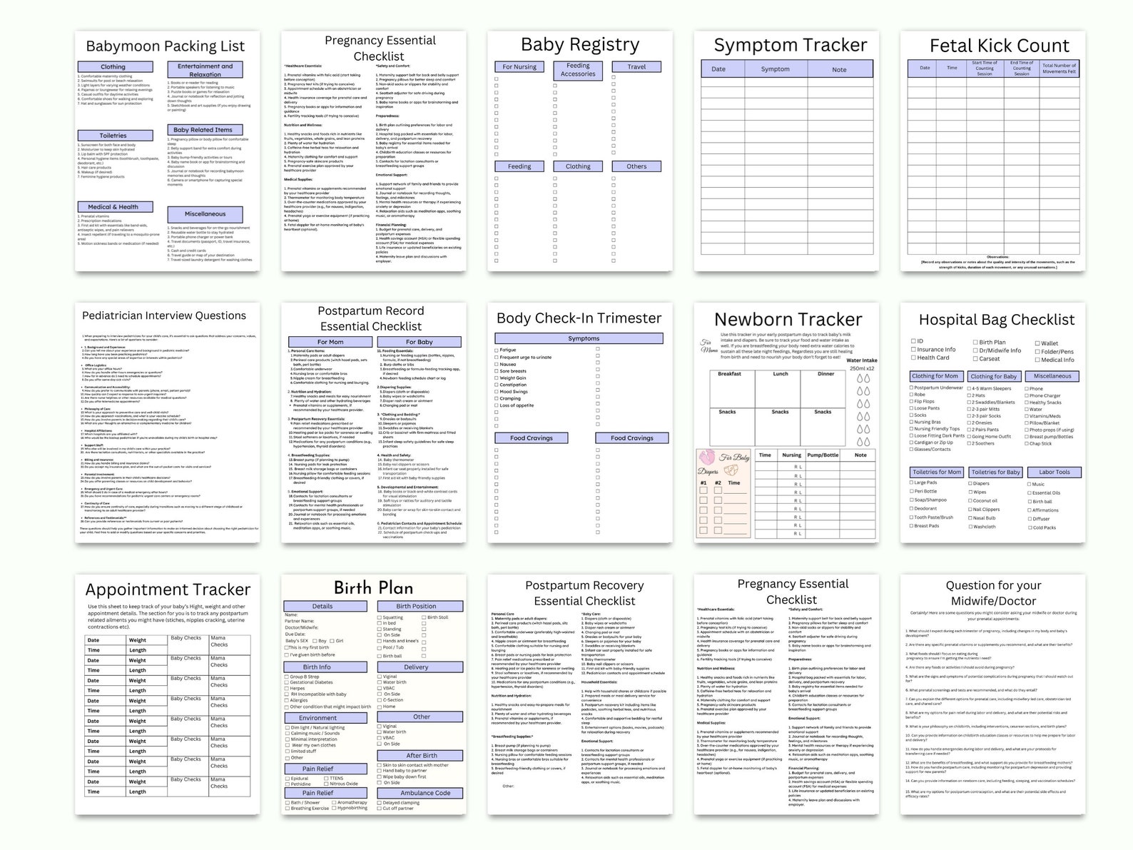 Birth Plan Checklist Printable Template Bundle, Birth Preferences ...