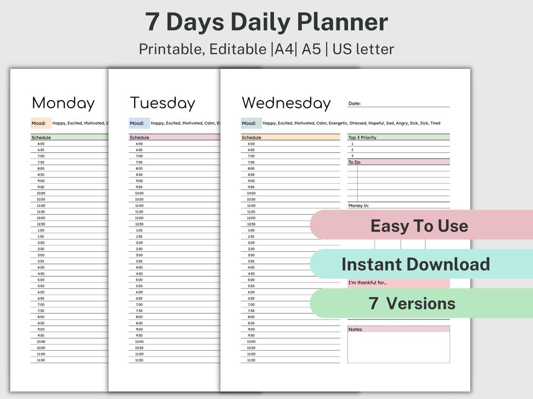 7 Days Personal Daily Planner Printable, Holographic Daily Planner ...