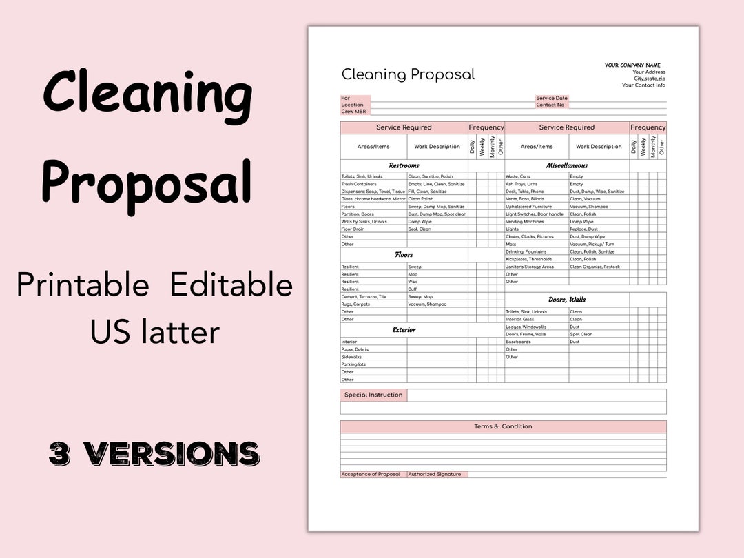 Cleaning Service Proposal Google Sheet Template, Editable Cleaning ...