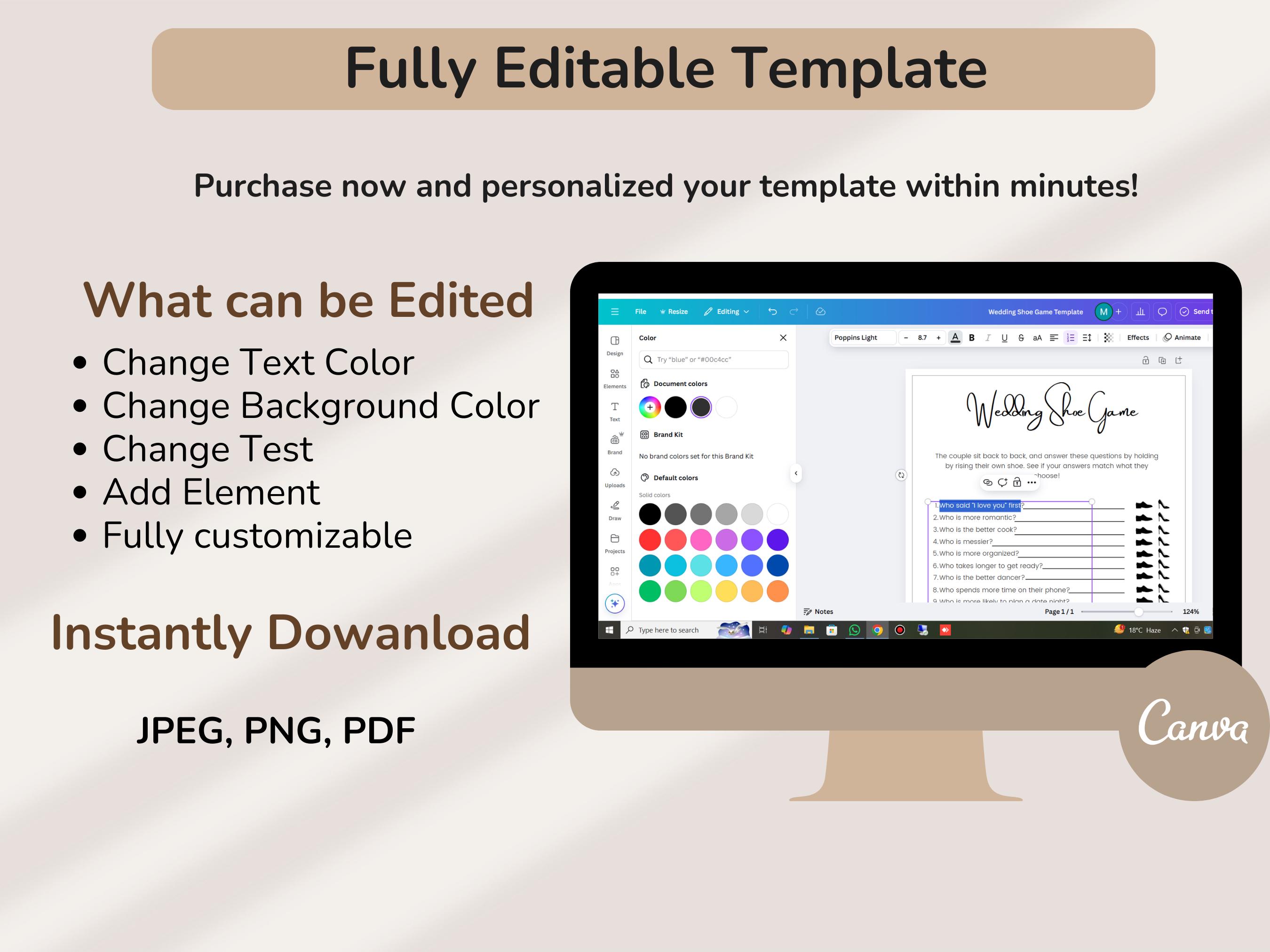 Shoe Game Template, Bridal Shower Shoe Games, Couples Shower Games ...