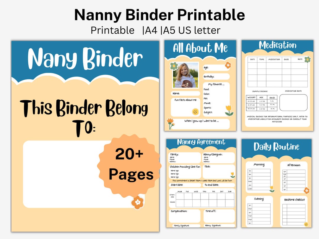 Printable NANNY Binder, Nanny Planner Template Bundle, Nanny Contract ...