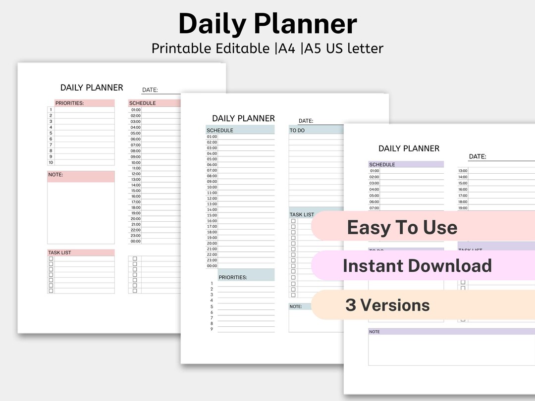 24 Hour Daily Planner Printable, Hourly Planner, Military Time Plan ...
