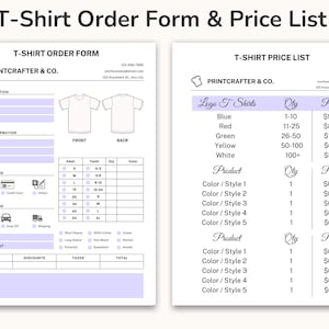 T SHIRT Price List & Order Form Shirt Order Form Tshirt Order Form ...