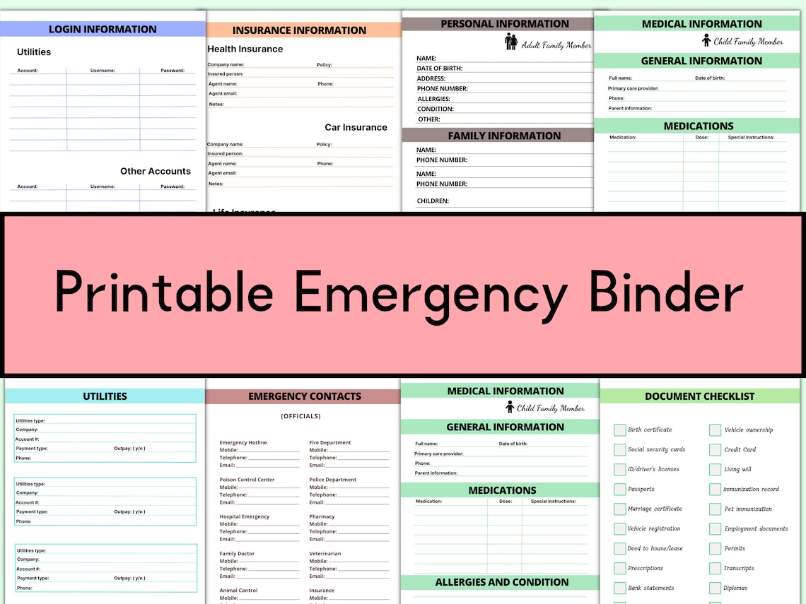 Emergency Binder Printable, Life Binder, in Case of Emergency Binder ...