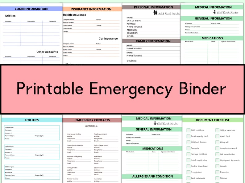 Emergency Binder Printable, Life Binder, in Case of Emergency Binder ...