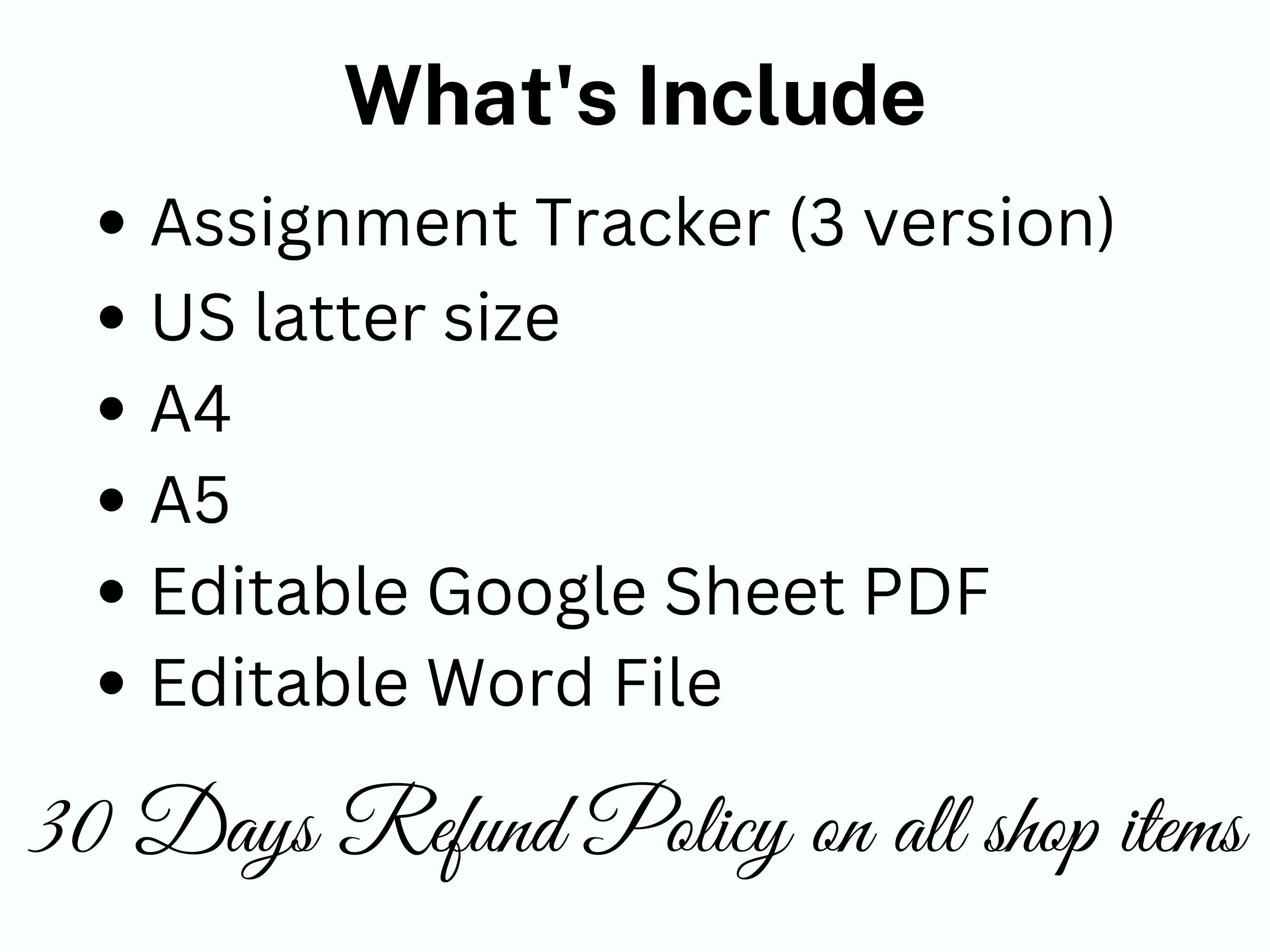 EDITABLE Assignment Tracker, ADHD Student Assignment Planner Printable ...