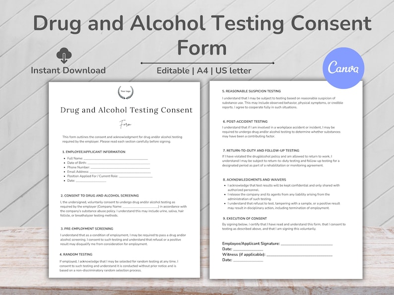 Editable Drug and Alcohol Testing Consent Form Template, Testing ...