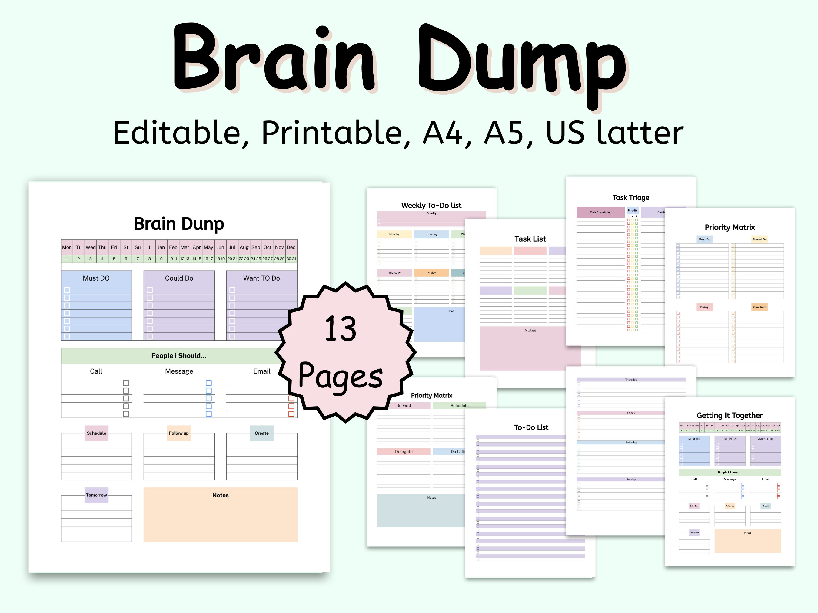 PRINTABLE Brain Dump Template, Thoughts Organizer, Brain Dump Journal ...