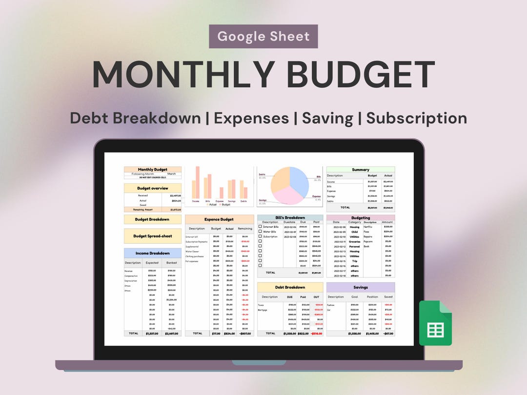 Monthly Paycheck Budget Spreadsheet for Google Sheet Template Simple ...