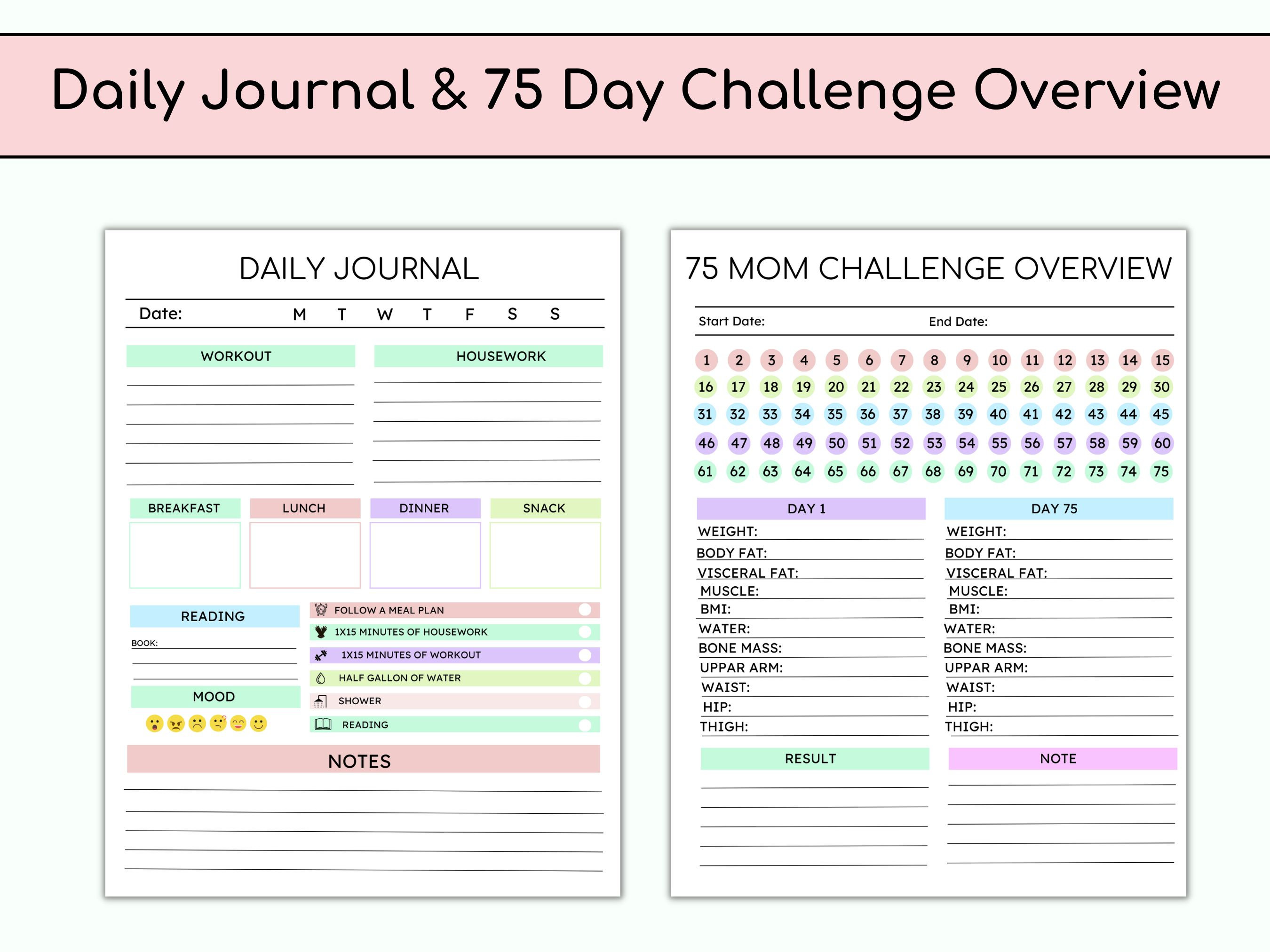 EDITABLE 75 Soft MOM Challenge Tracker Bundle, Daily 75 Soft Challenge ...