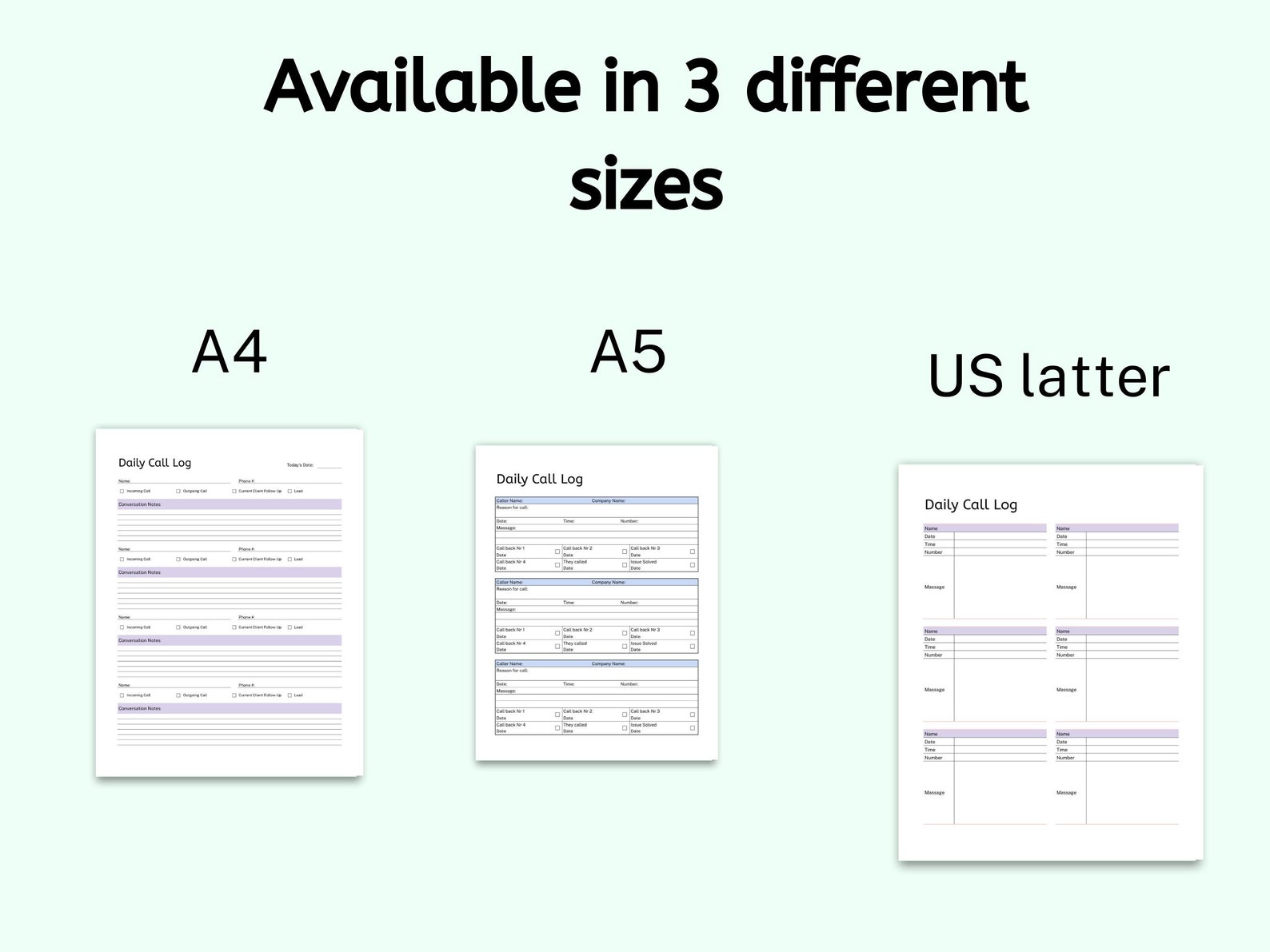 Printable Daily Call Log, Communication Log, Call Back Tracker, Missed ...