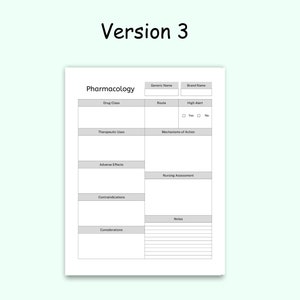 Printable Pharmacology Template for Nursing Student, Pharmacology ...