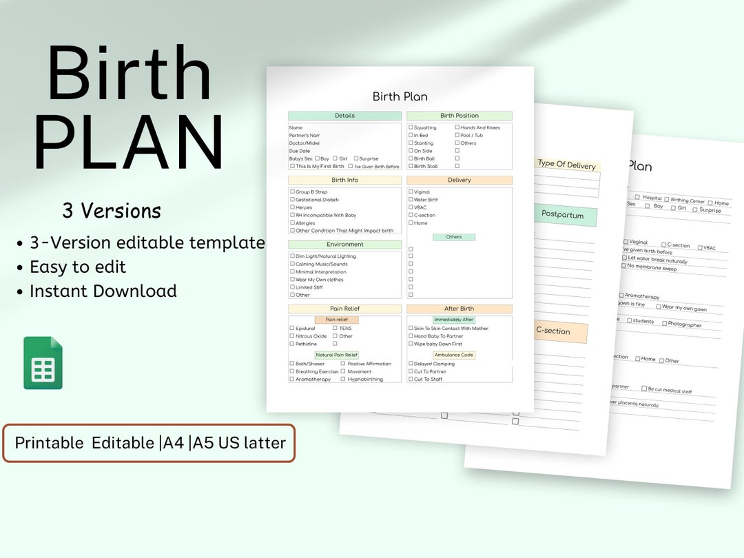 Birth Plan Template Editable, Birthing Preferences, Visual Birth Plan ...