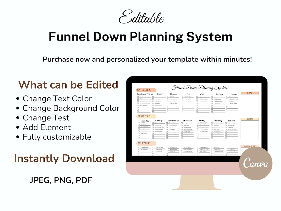 1-2-3 Funnel Down Planning System, Adult Adhd Planner, Time Management ...