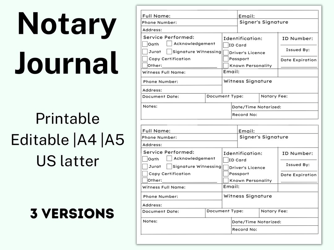 Notary, Notary Log, Notary Book, Notary Public, Notary Journal ...