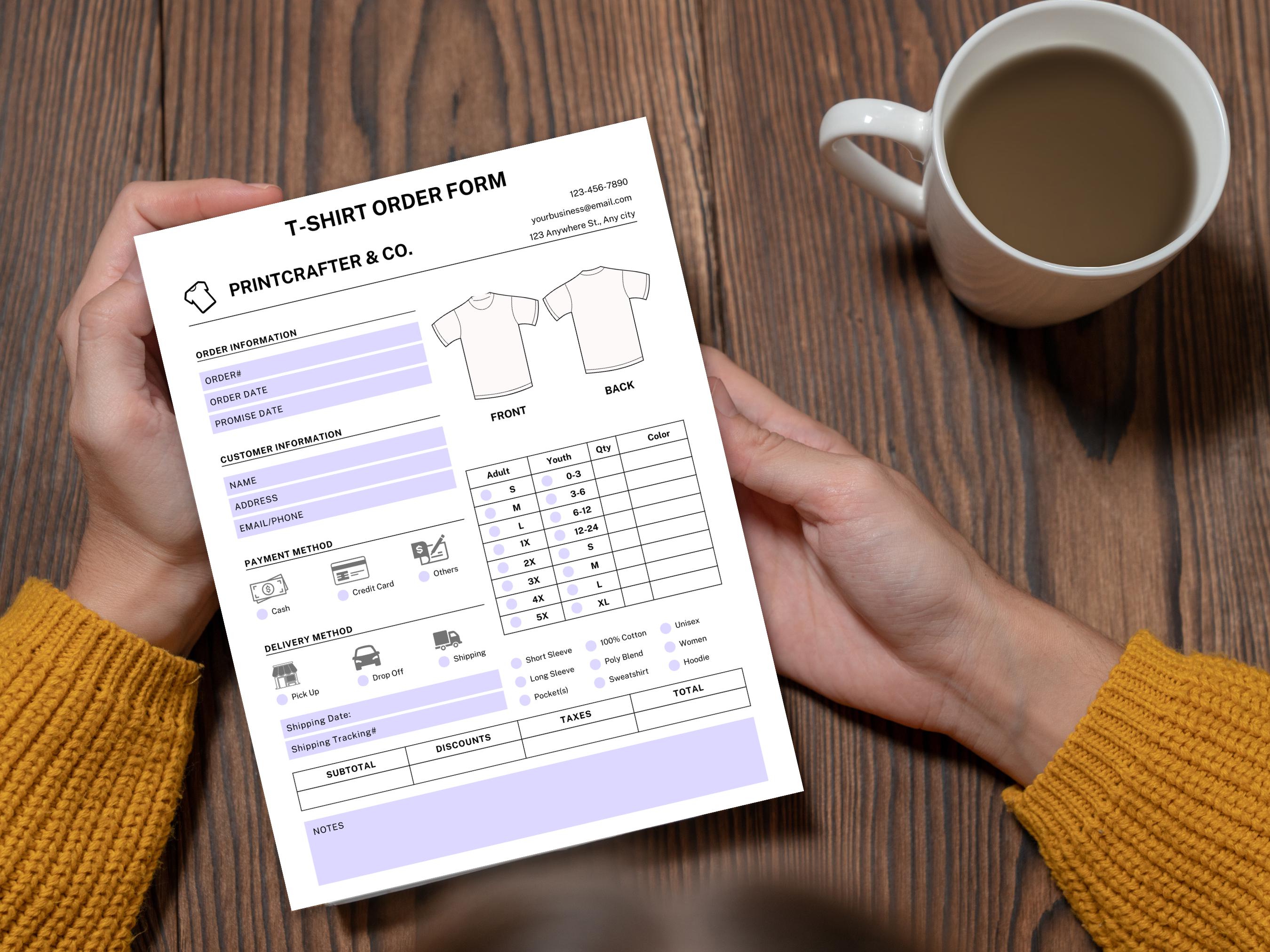 T SHIRT Price List & Order Form Shirt Order Form Tshirt Order Form ...