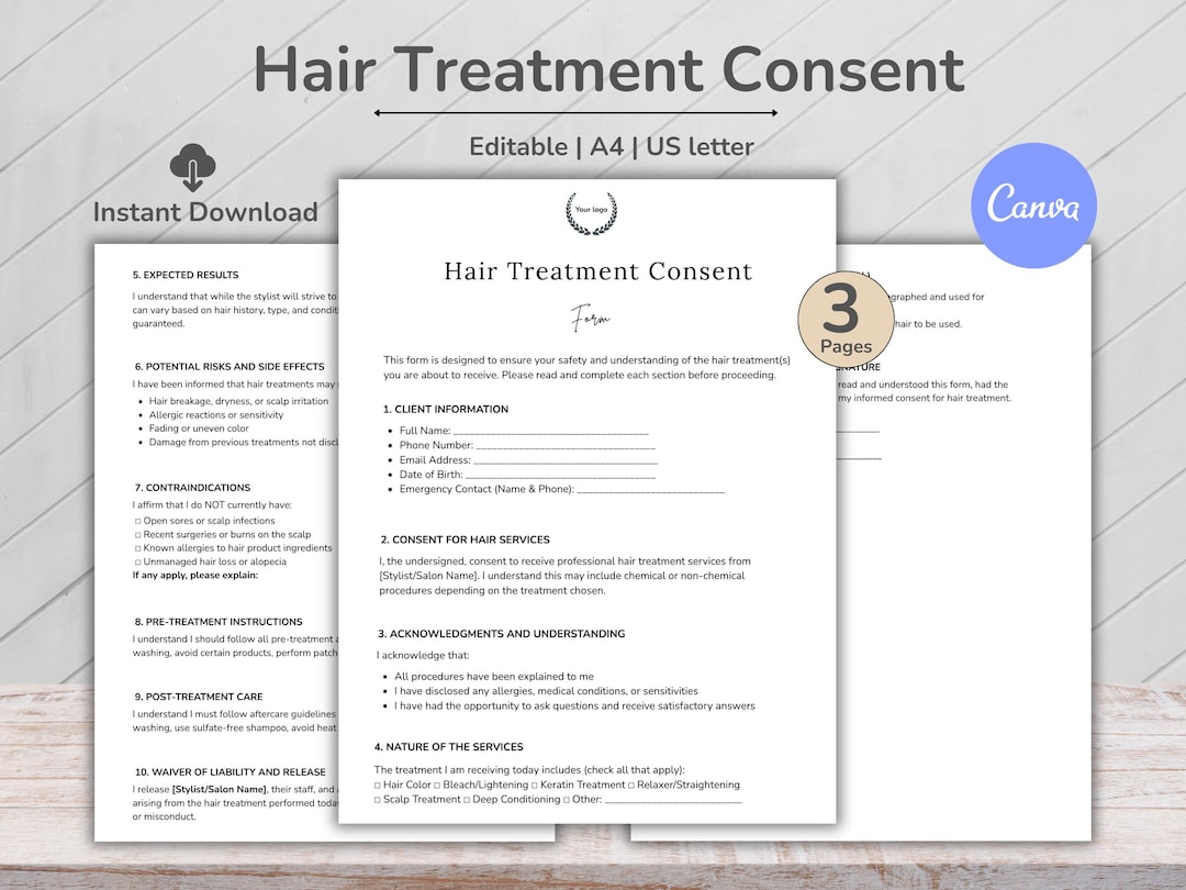 Editable Hair Treatment Consent Form Template, Client Consent Form ...