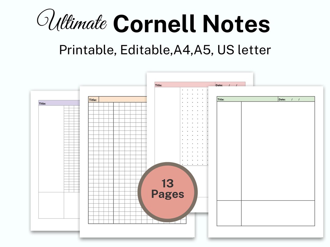 Printable Lecture Notes PDF, Cornell Notes Template, Cornell Notes ...