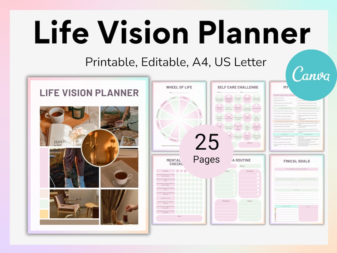 Life Vision Planner Printable, Editable Life Goals Planner, New Year ...