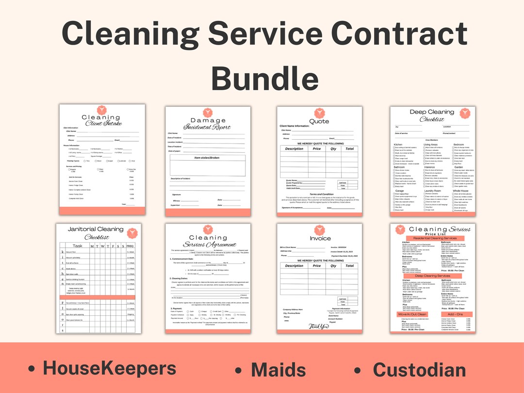 Cleaning Services Contract Bundle, Deep Cleaning Service Checklist ...