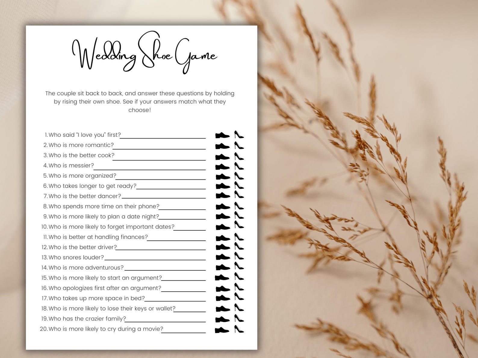 Shoe Game Template, Bridal Shower Shoe Games, Couples Shower Games ...