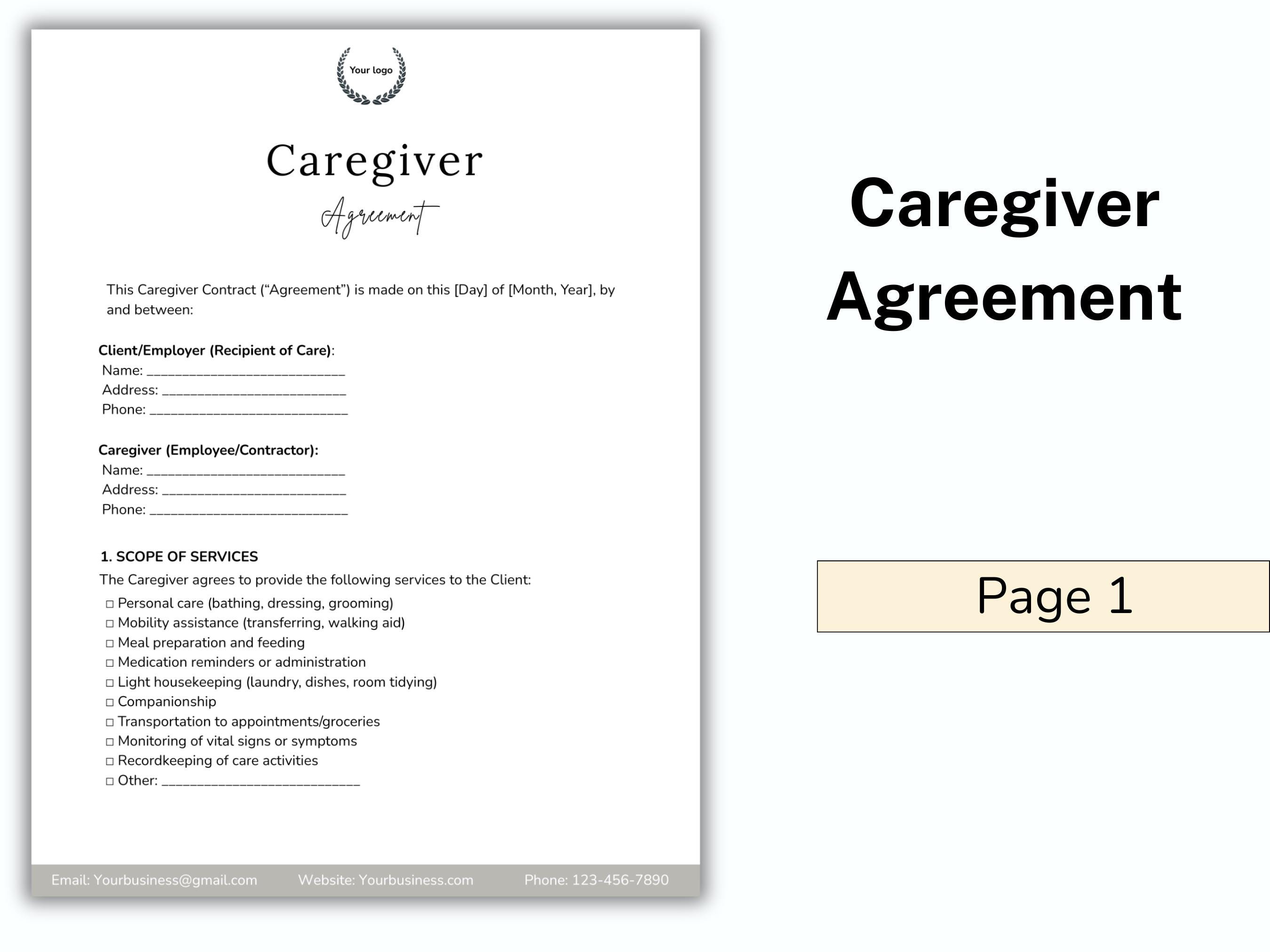 Caregiver Service Agreement Template