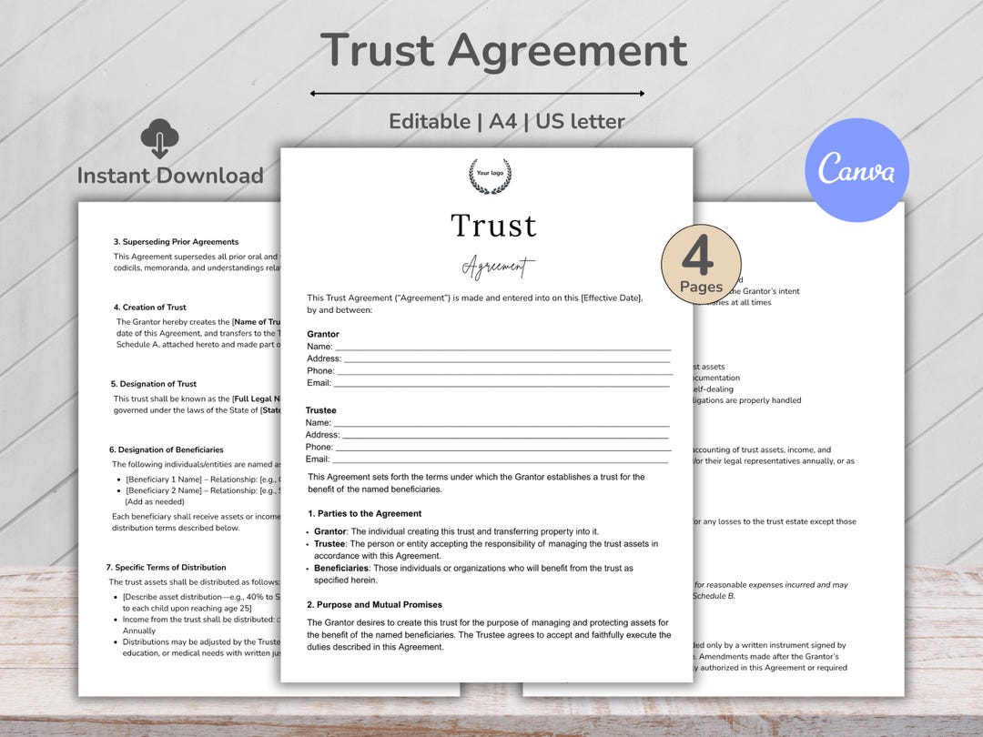 Trust Agreement, Estate Planning Form, Trust Contract, Living Trust ...