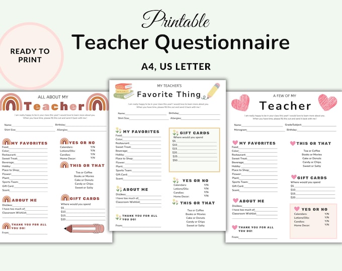 Meet the Teacher Questionnaire - Etsy
