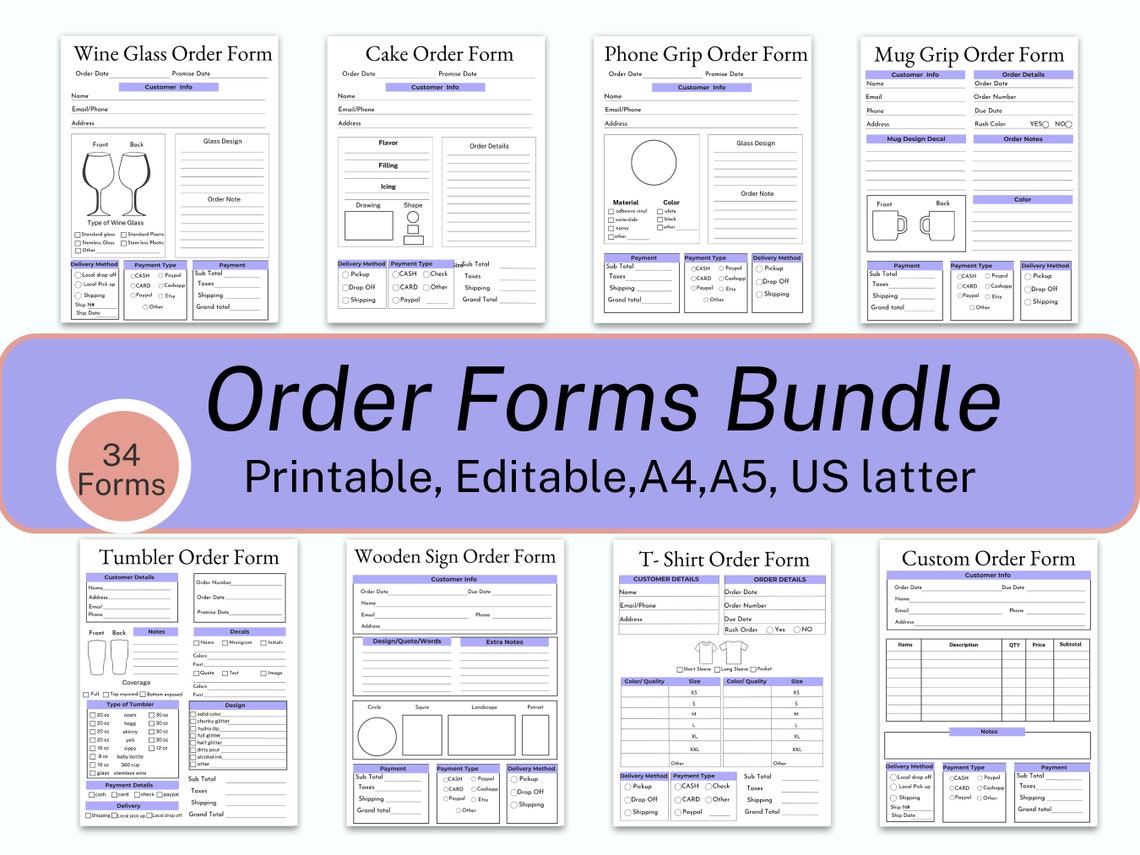 Crafters Business Order Form Templates Bundle, Small Business Order ...