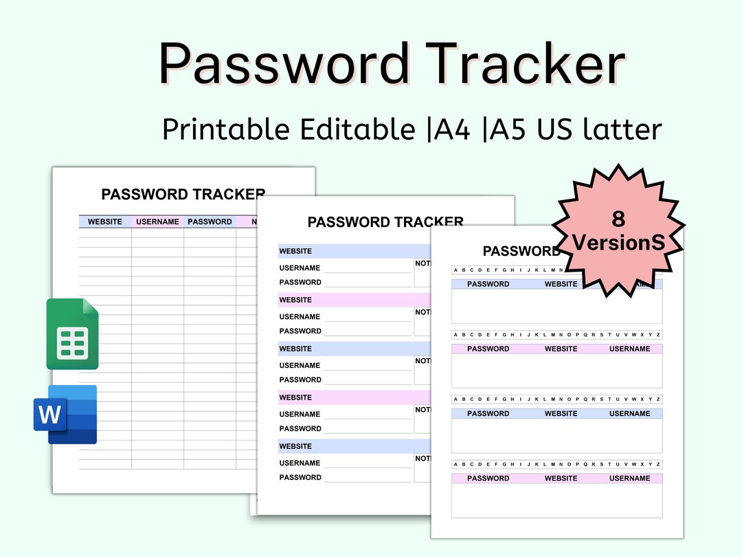 EDITABLE Password Book Tracker, Password Tracker Printable Template ...