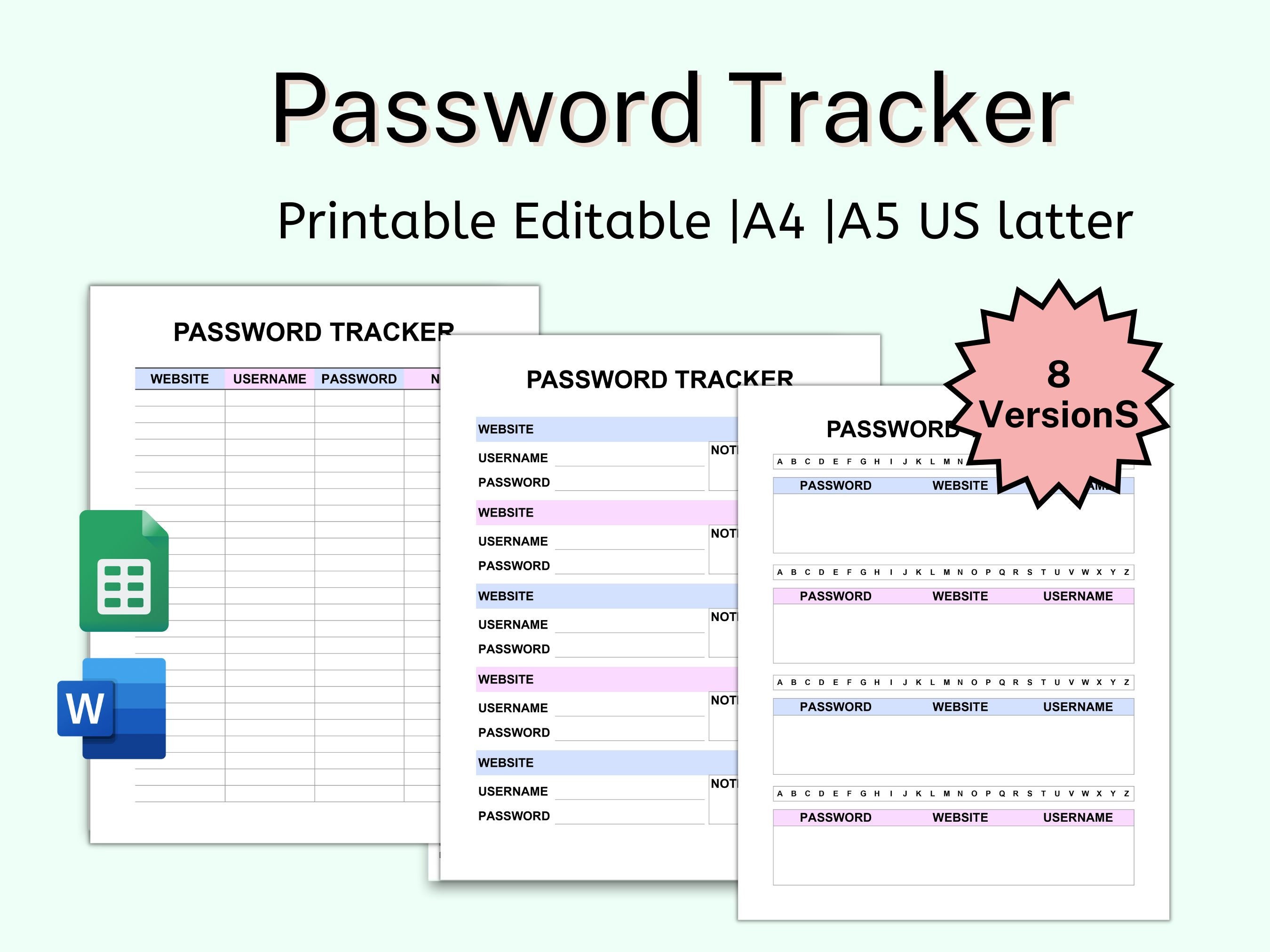 EDITABLE Password Book Tracker, Password Tracker Printable Template ...