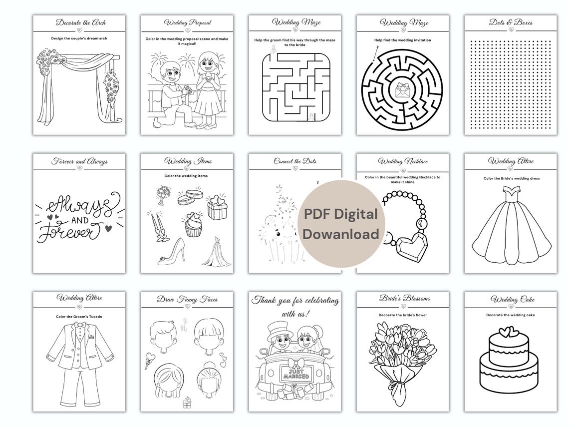 Kids Wedding Activity Book: Printable Coloring Pages & Games (PDF ...
