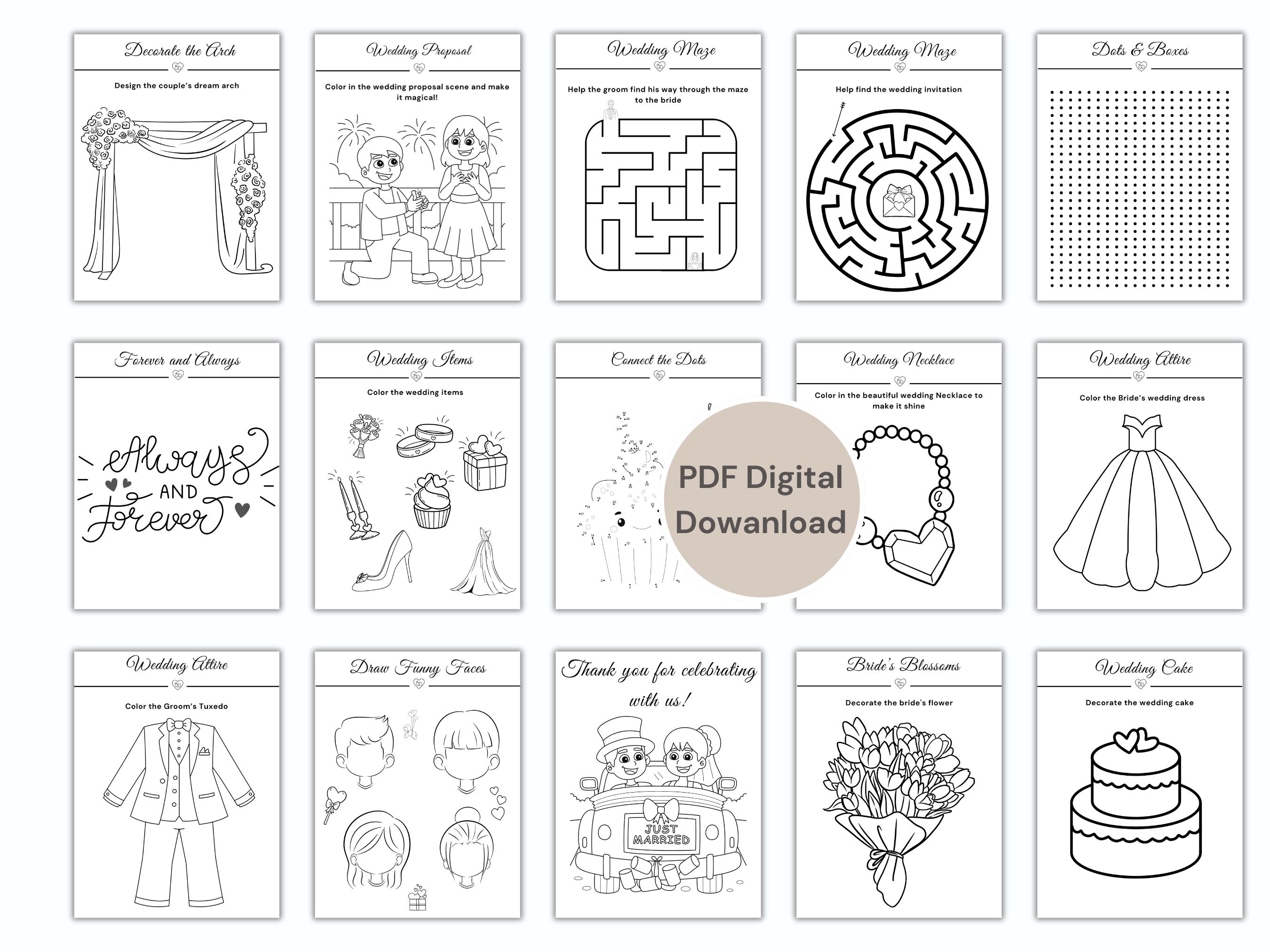 Kids Wedding Activity Book: Printable Coloring Pages & Games (PDF ...