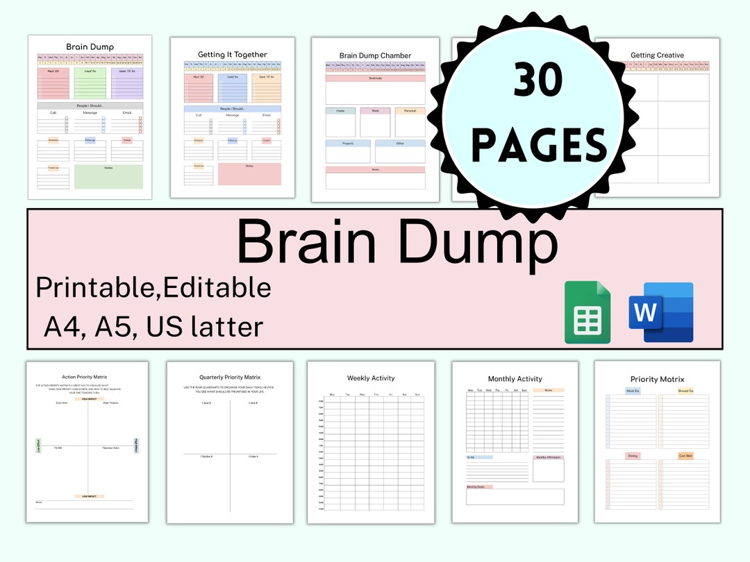 Editable to Do Brain Dump Planner, ADHD Daily Weekly Goals Planner, To ...