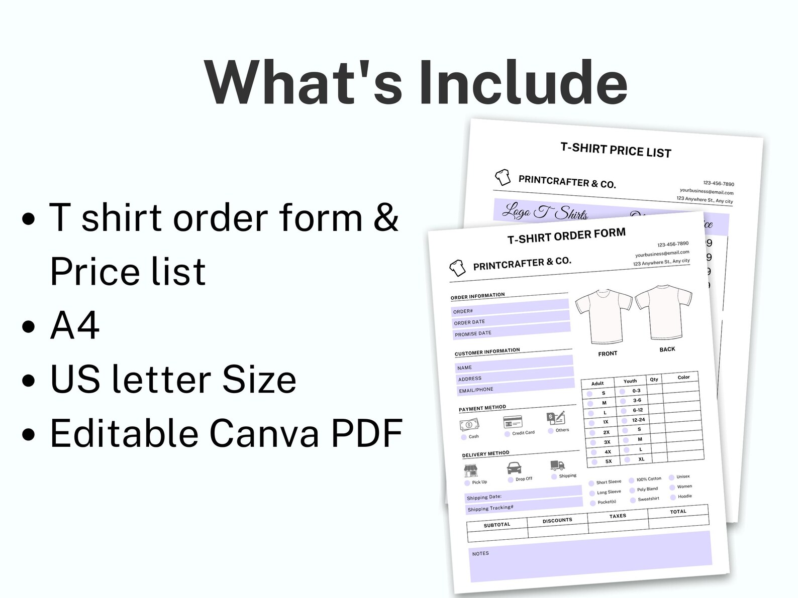 Shirt Order Form & Price List Template, TSHIRT Price List, T-shirt ...