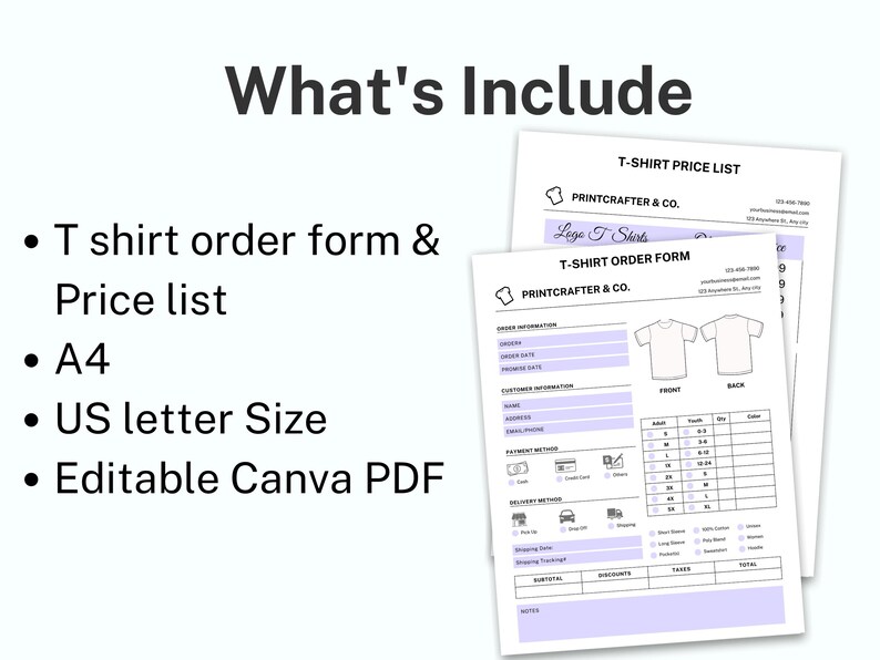 Shirt Order Form & Price List Template, TSHIRT Price List, T-shirt ...